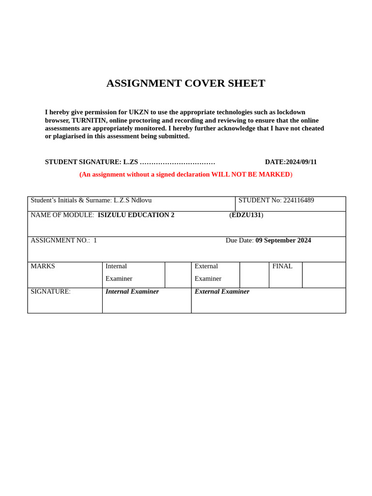 Ndlovu Lethokuhle Assignment 1 Isizulu | PDF | Liberal Arts Education