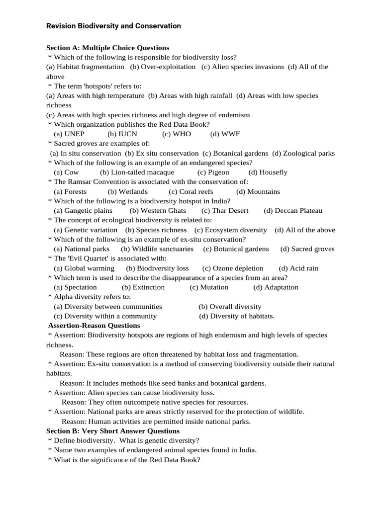 Revision Biodiversity and Conservation | PDF | Biodiversity ...