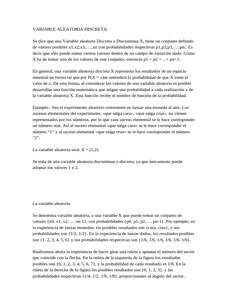 Variable Aleatoria Discreta | PDF | Variable aleatoria | Teoría de probabilidad