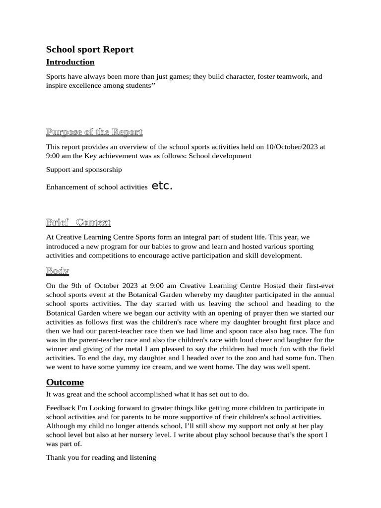 School Sports Day Overview Report | PDF