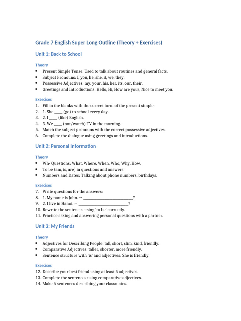 Grade 7 English Super Long Outline | PDF