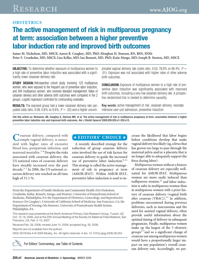 015.am J Obstet Gynecol - 200 (3) 250.e1-250.e13, K | PDF | Childbirth | Caesarean Section