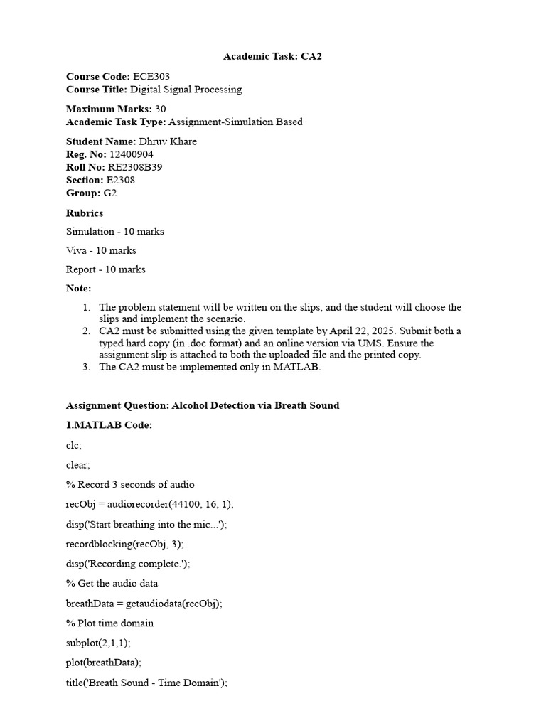 Alcohol Detection in Matbal DSP CA2 | PDF | Digital Signal Processing ...