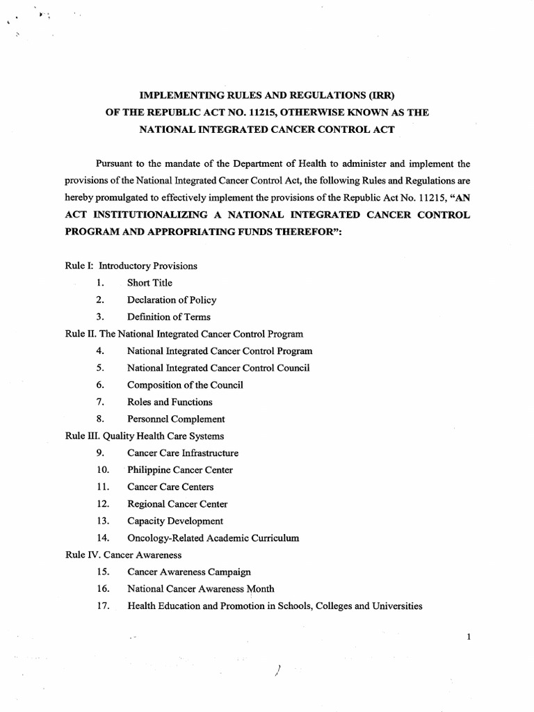 RA 11215 National Integrated Cancer Control Act NICCA | PDF ...