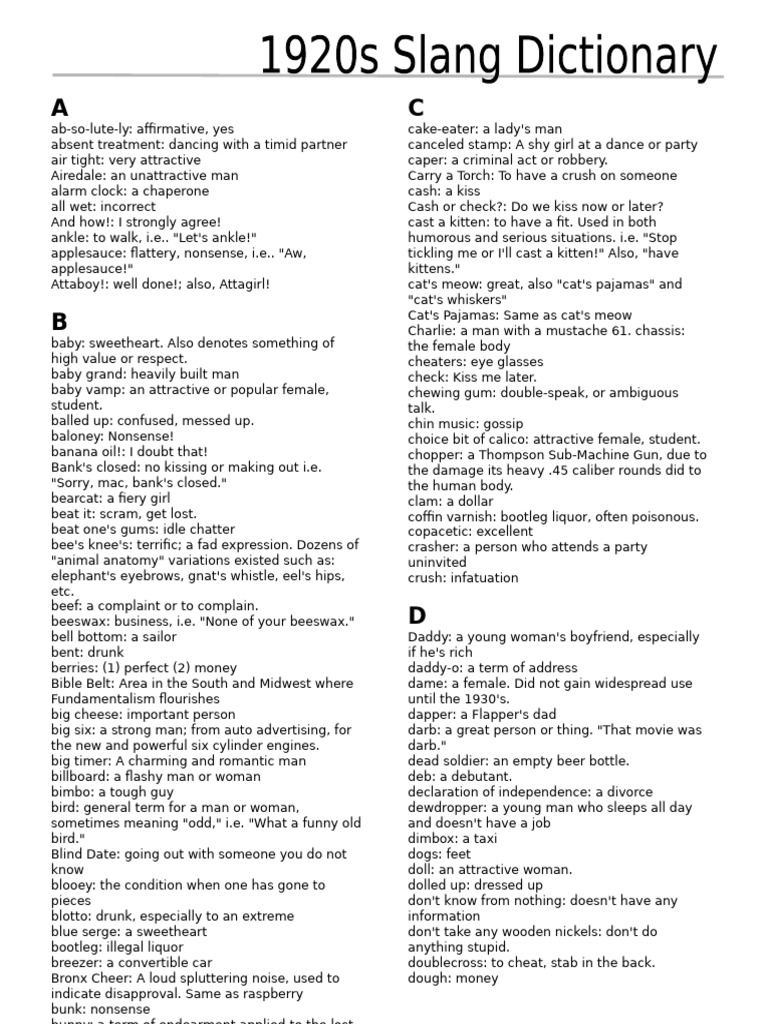 1920s Slang Dictionary | PDF