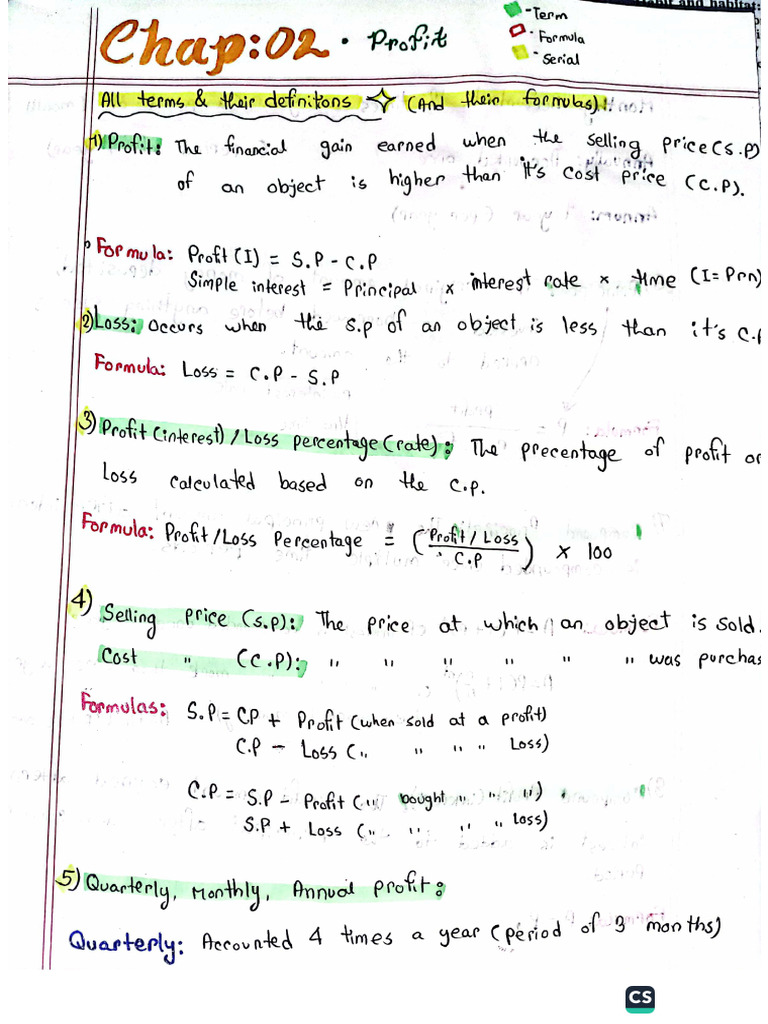 Math Profit and Loss Notes | PDF