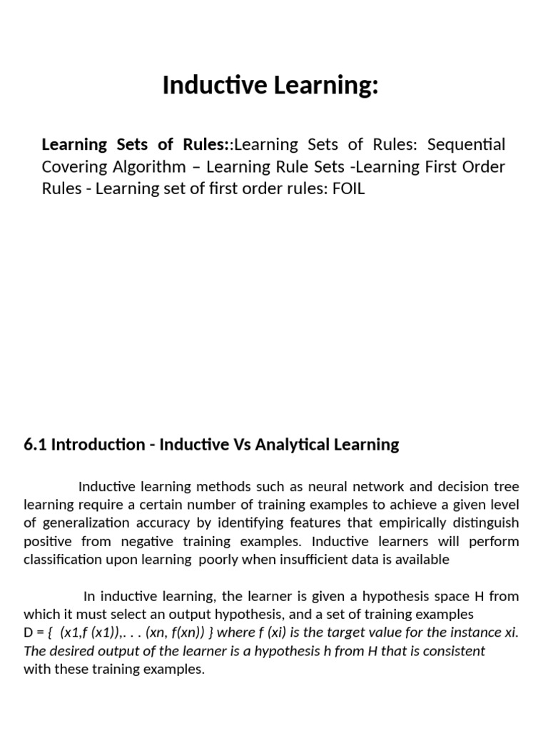 Unit-III - Chapter7-Learning Rule Sets | PDF | First Order Logic | Inductive Reasoning
