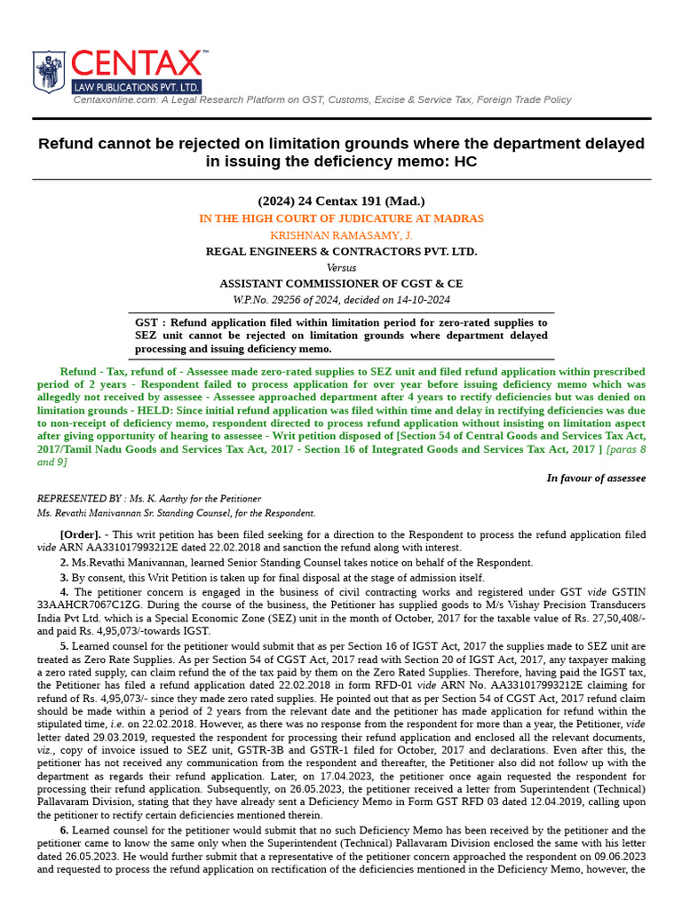 Regal Engineers & Contractors Pvt. Ltd. V Asst. Commr. CGST and CE | PDF | Taxation | Government ...