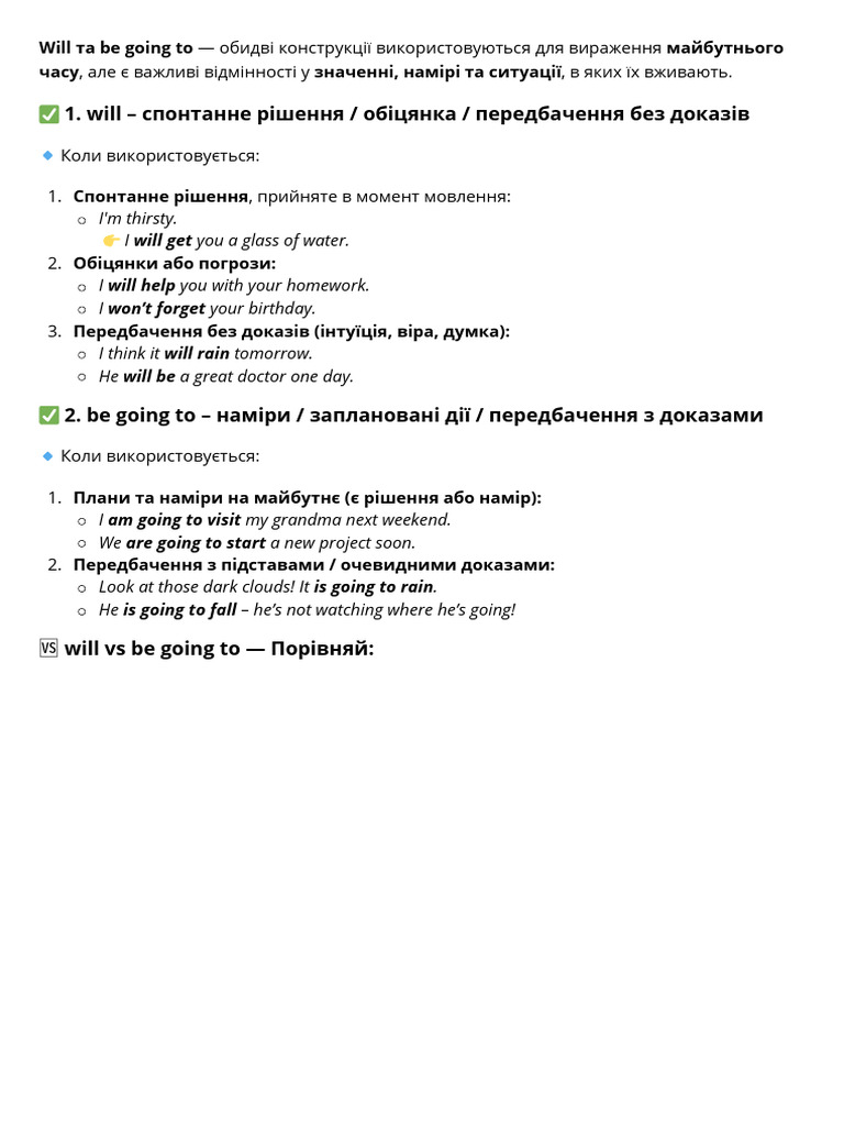 Will Vs Be Going To | PDF