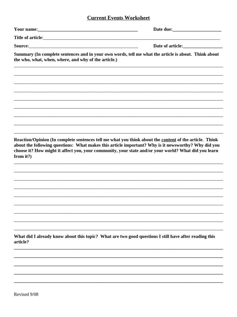 High School Current Events Worksheet | PDF | Human Communication
