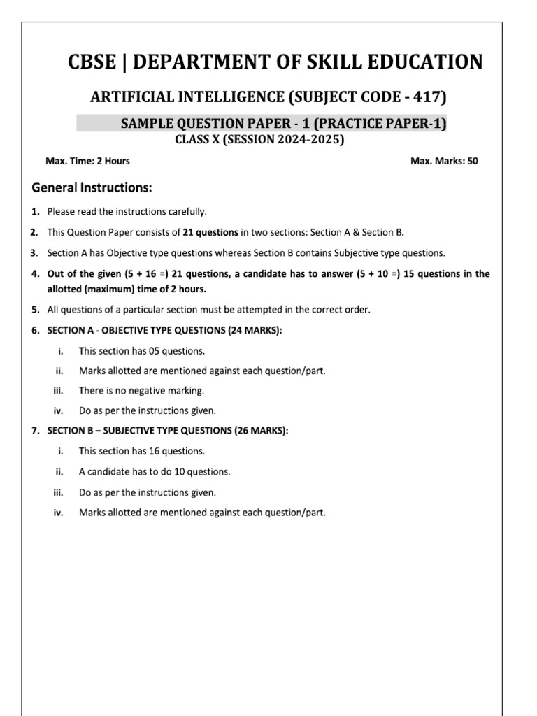 AI CBSE Sample QP 2025 | PDF