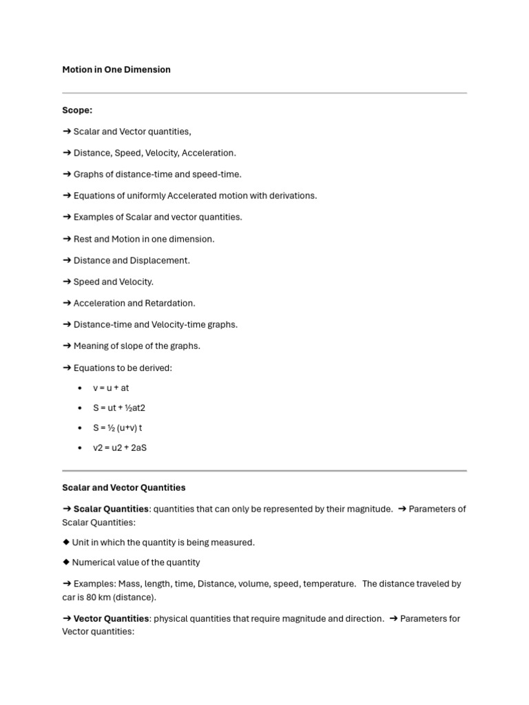 Motion in One Dimension Notes | PDF | Velocity | Speed