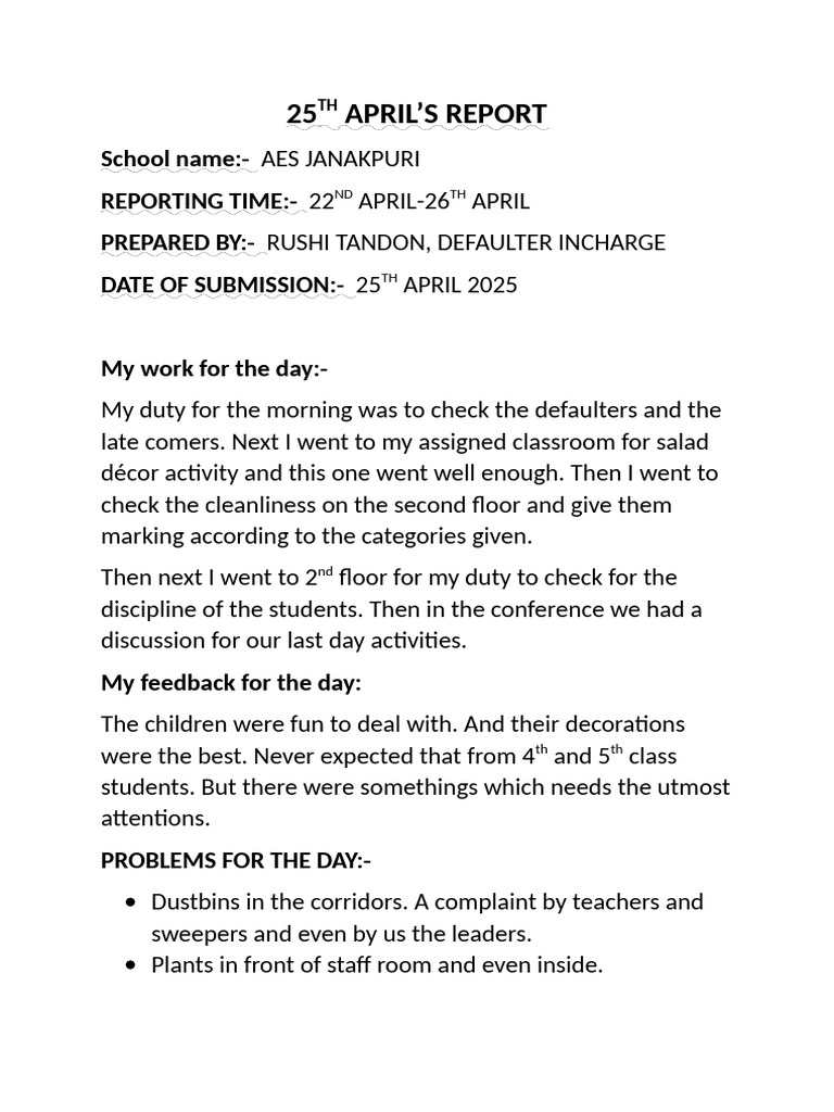 25TH April's Report From Rushi | PDF