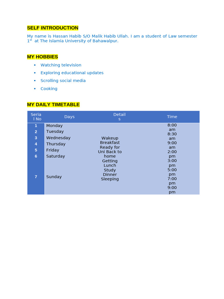 Self Introduction | PDF