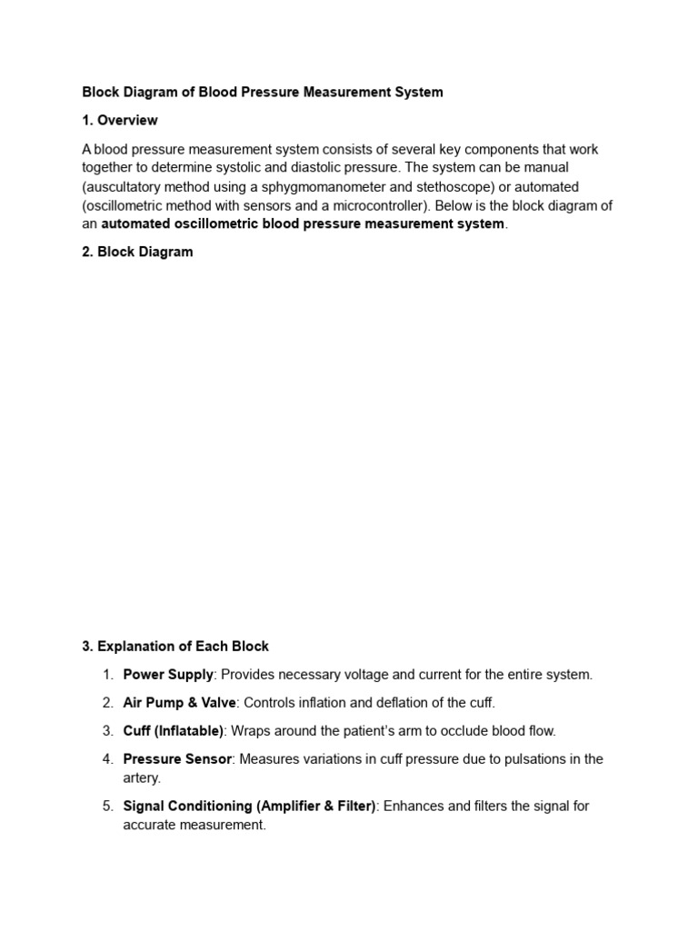 Block Diagram of Blood Pressure Measurement System | PDF