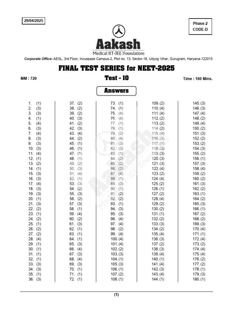 FTS-10D (P2) - 29-04-2025 Sol | PDF | Acid | Chemistry