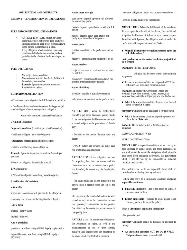 Oblicon - Reviewer Classification of Obligations | PDF | Guarantee ...