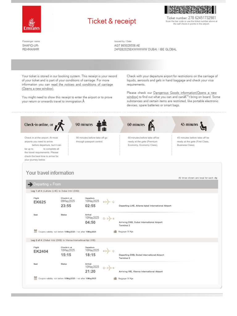Emirates Flight Ticket and Baggage Info | PDF | Aviation