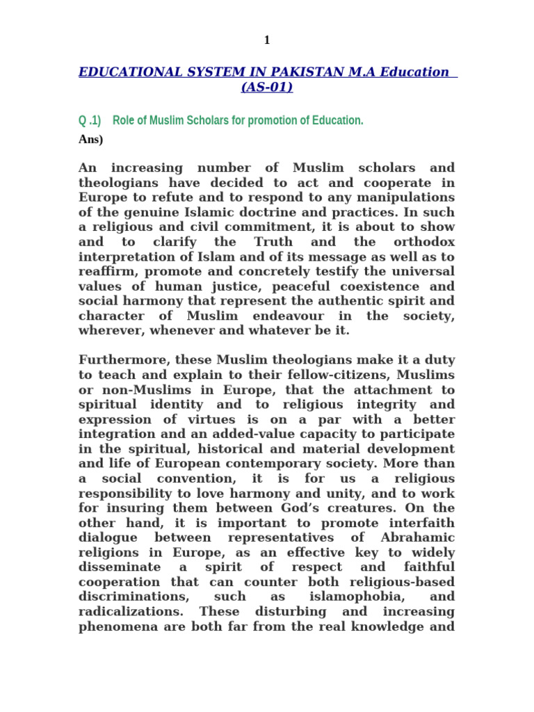 Zahid Akhtar ESP Assignment No.1 | PDF | Interfaith Dialogue | Teachers