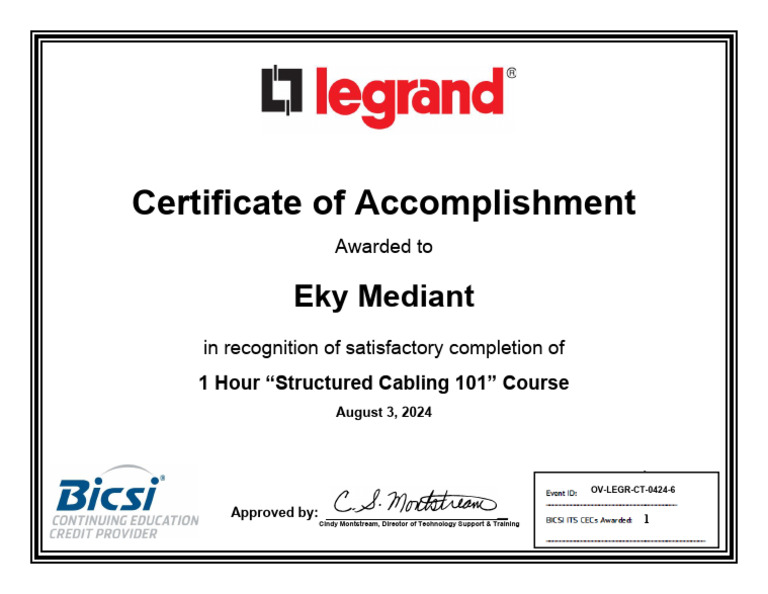 Legrand Course Certificate 22353954468263 | PDF