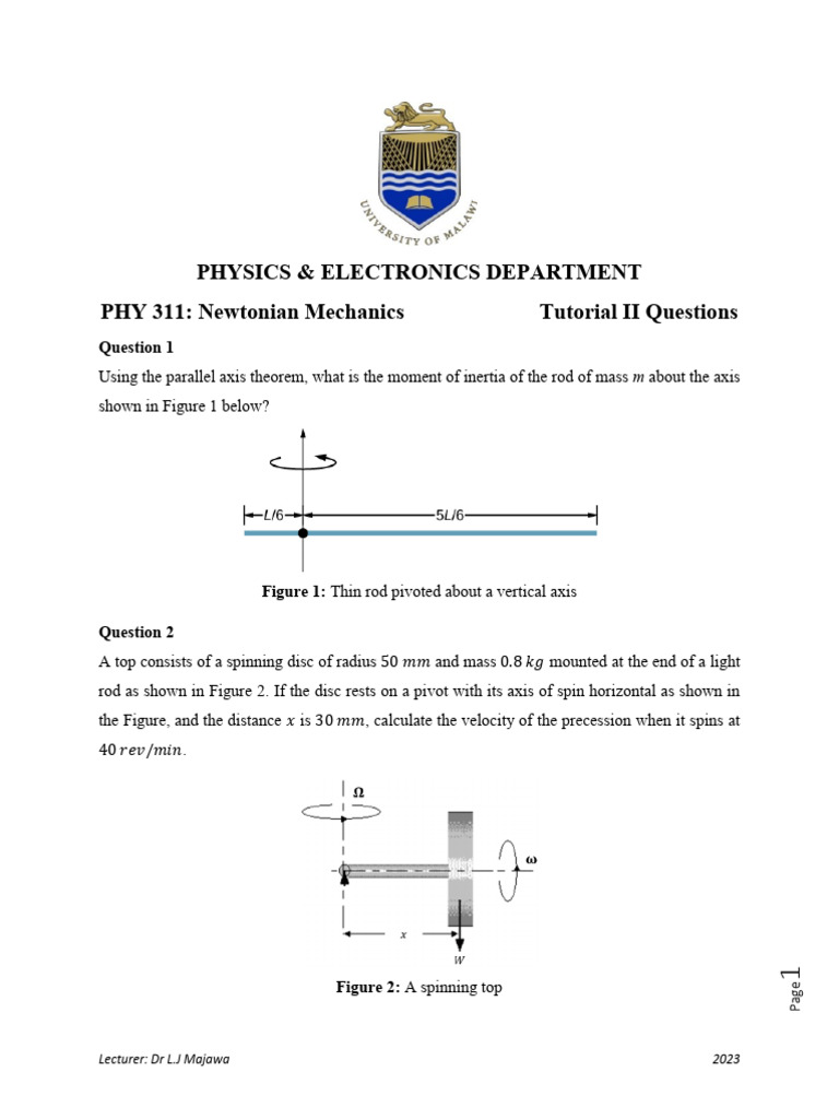 PHY 311 Newtonian Mechanics Tutorial II Questions | PDF | Rotation ...