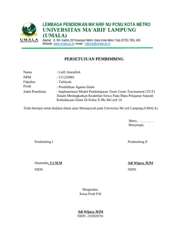 LEMBAR PERSETUJUAN PEMBIMBING Miftah | PDF