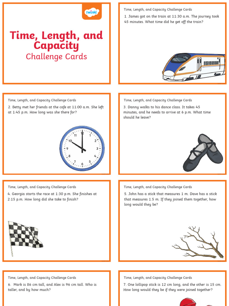 Color Time, Length, and Capacity Challenge Cards | PDF | Metrology ...