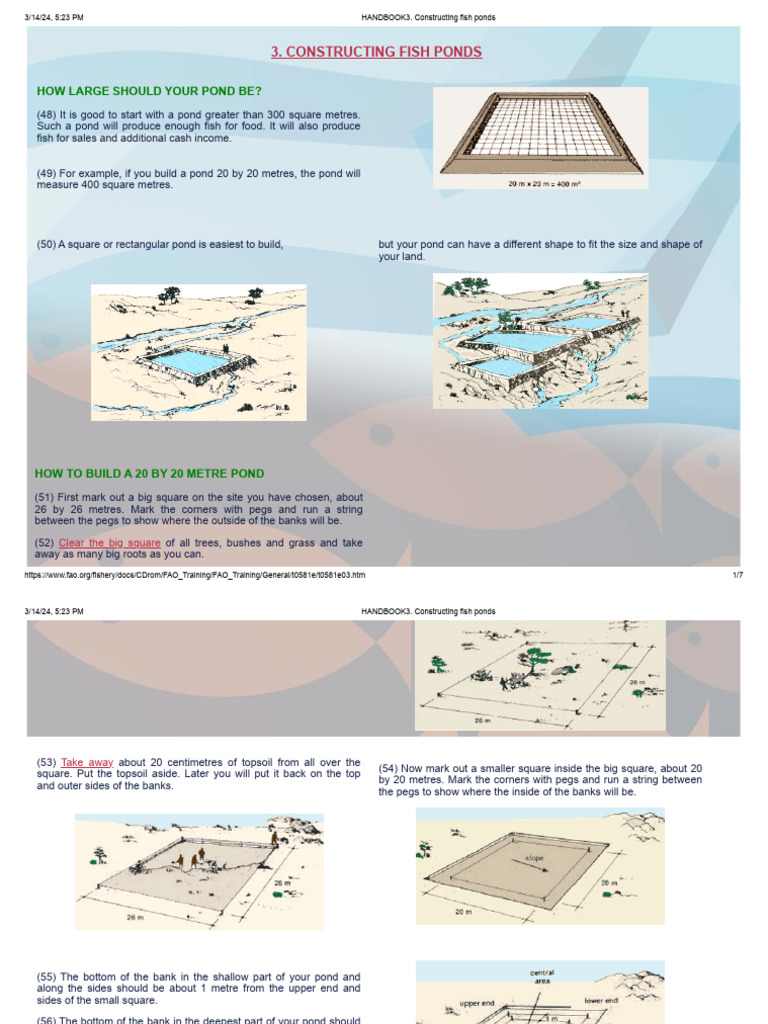 HANDBOOK3. Constructing Fish Ponds | PDF | Pond | Landscape