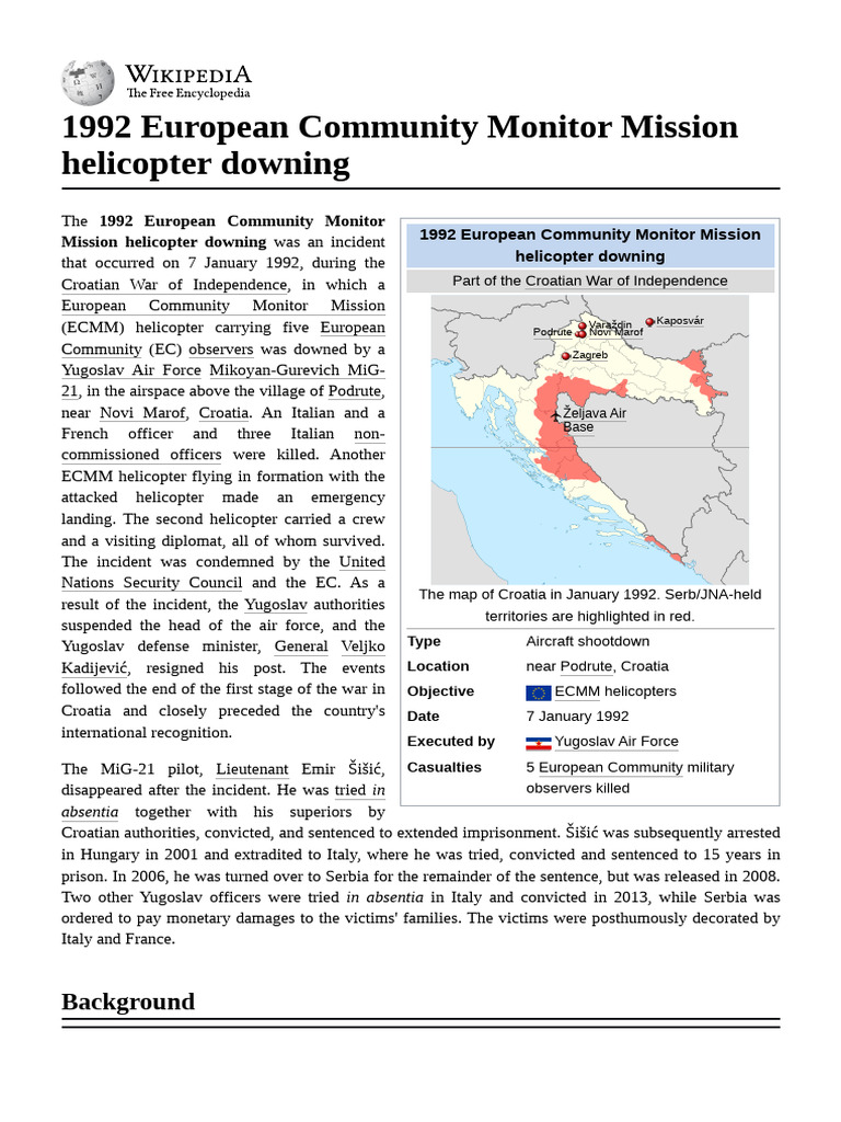 1992 European Community Monitor Mission Helicopter Downing | PDF ...