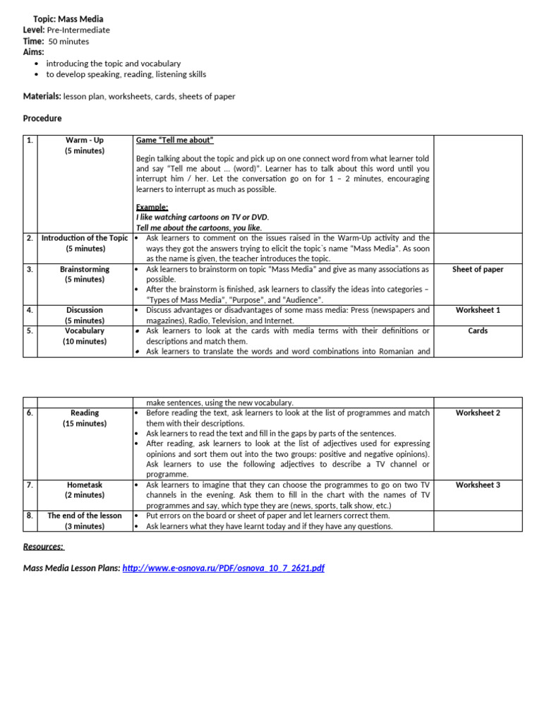 Mass Media Worksheet Templates Layouts - 105773 | PDF | Mass Media ...