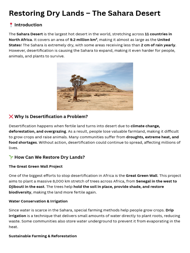 Restoring Dry Lands - The Sahara Desert | PDF