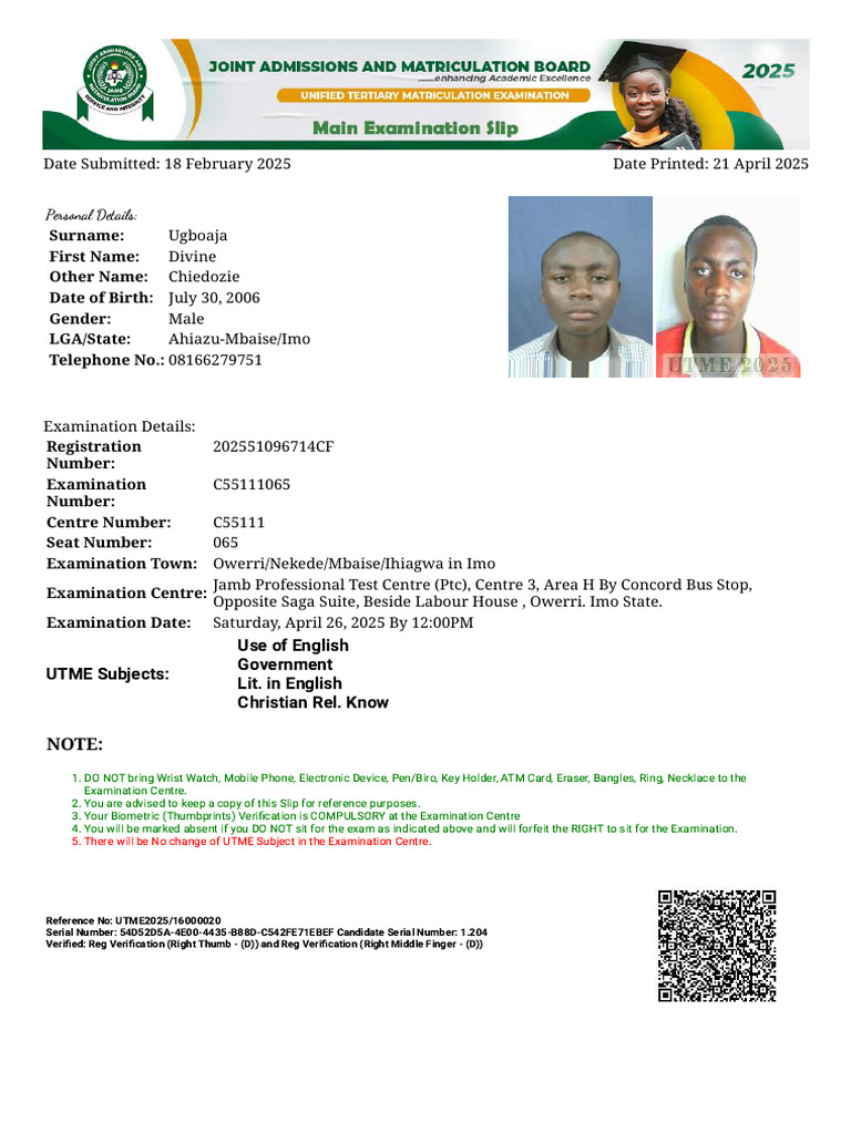 Slipsprinting - Jamb.gov - NG ShowReport | PDF