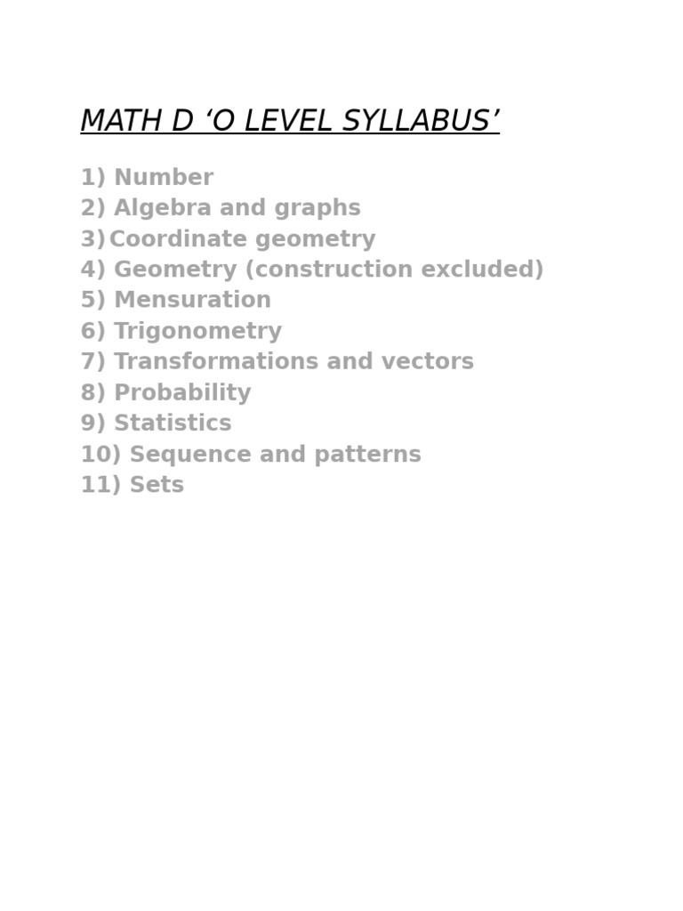 o Level Syllabus (Math d) | PDF