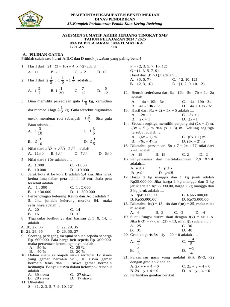Soal Asaj Matematika Kelas Ix 2025 | PDF