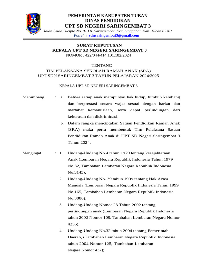 Sk-Tim-Pelaksana-Sra-Tahun-2024-Sdn-Saringembat 3 | PDF