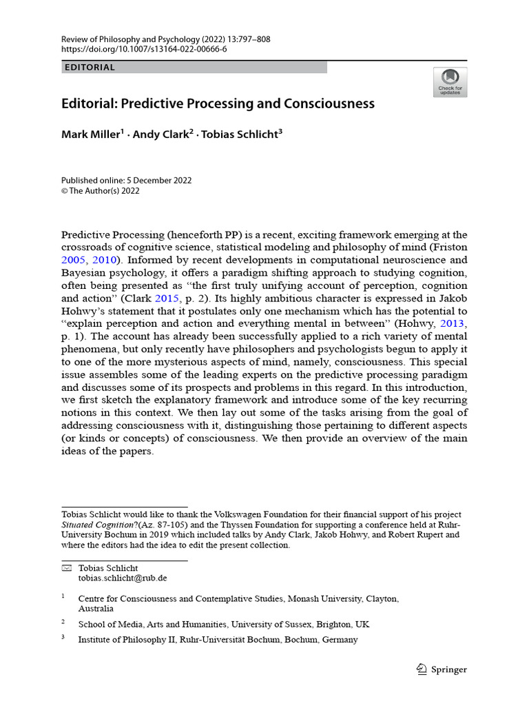 Predictive Processing and Consciousness Insights | PDF | Consciousness ...