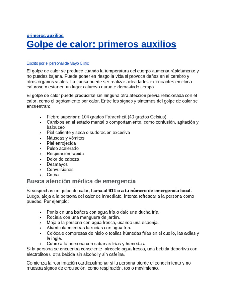 Golpes de Calor y Frio PAUX | PDF | Hipotermia | Reanimación cardiopulmonar