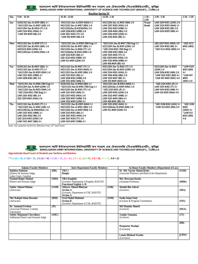 Spring 25 Routine 10th April Update | PDF | Ranks | Academia