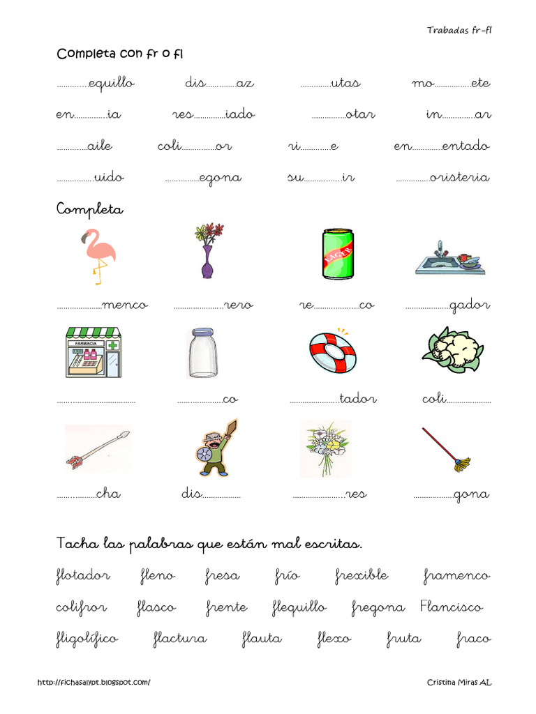 Actividades con sílabas fr y fl | PDF