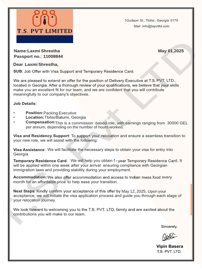 T S Offer Letter RahulKumar | PDF