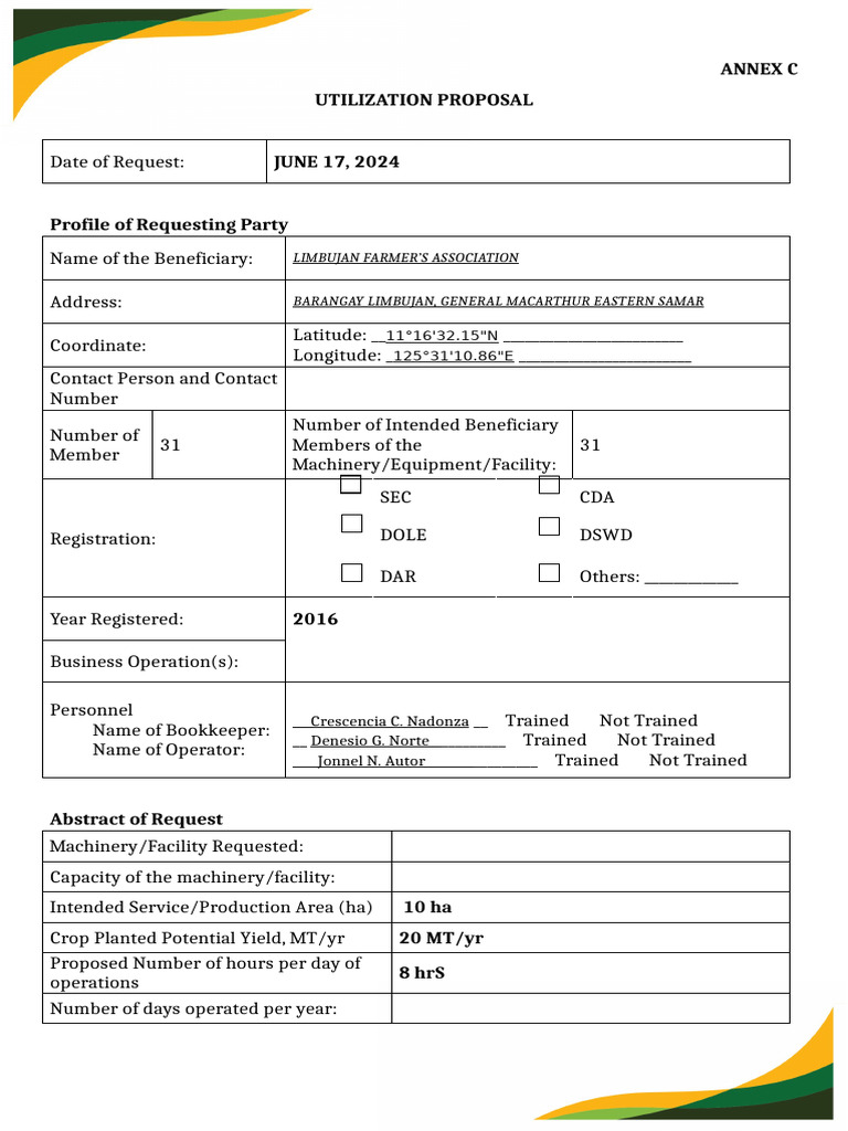 ANNEX C. Utilization Proposal | PDF | Agriculture