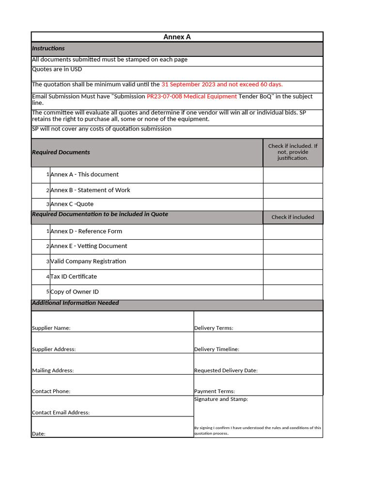 Annex A - Required Documentation | PDF