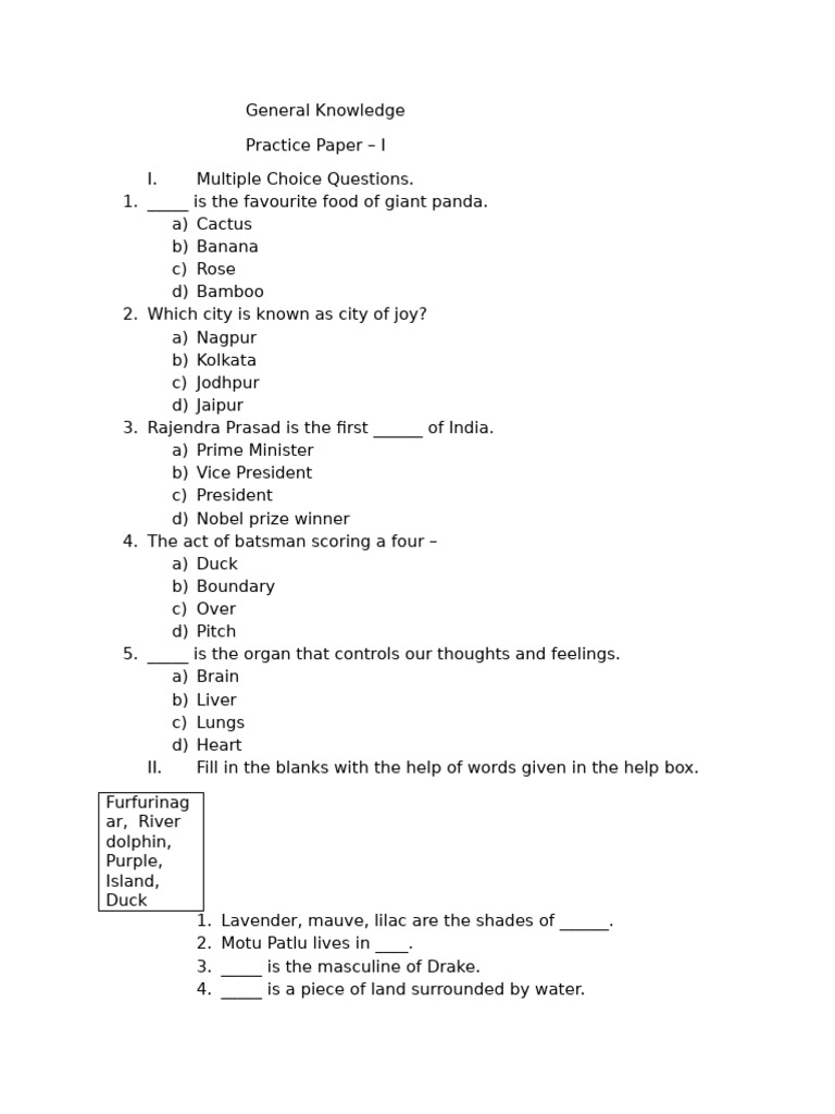 GK Practice Paper | PDF