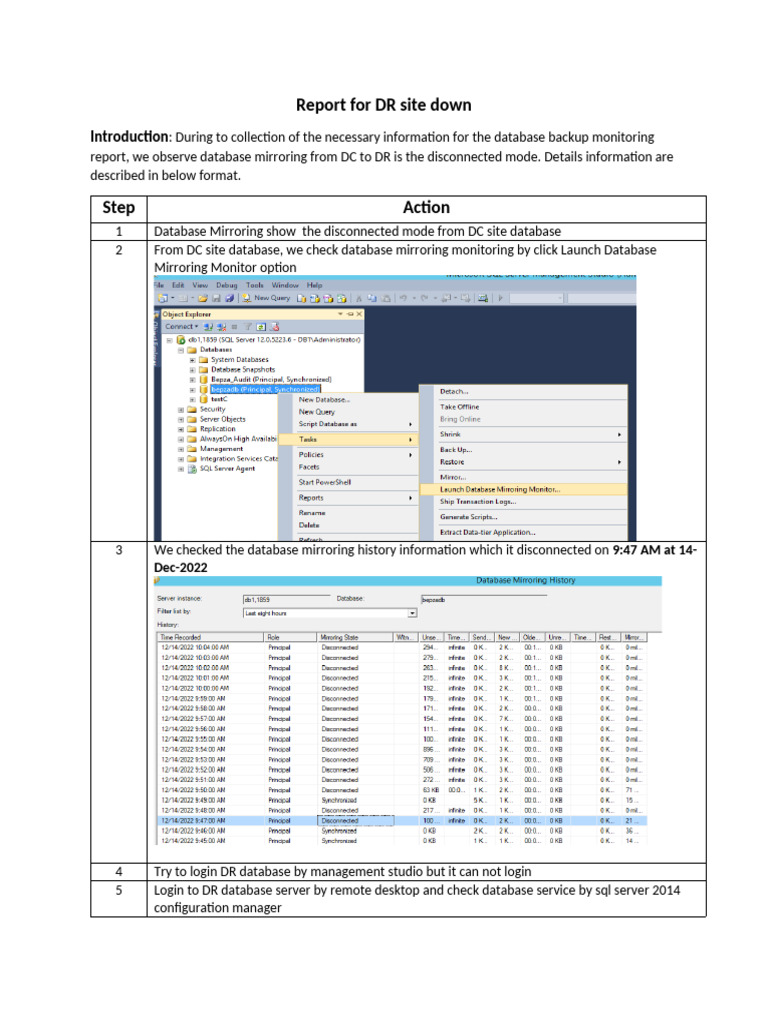 Report For DR Site Down | PDF