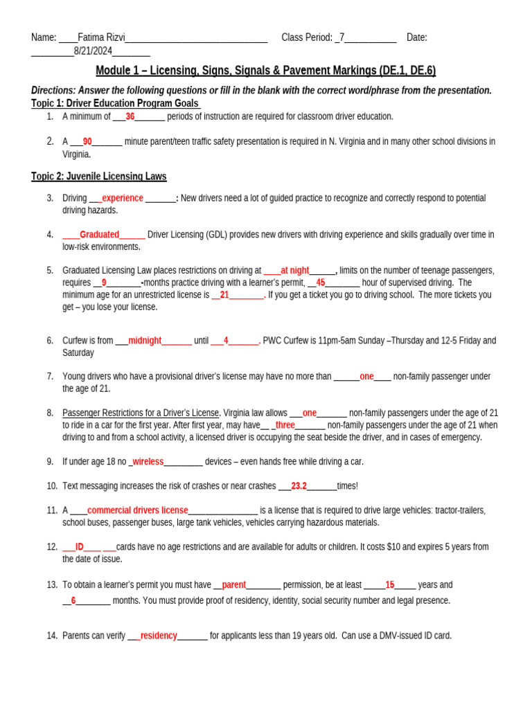Module 1 Student Worksheets-1 | PDF | Traffic | Intersection (Road)