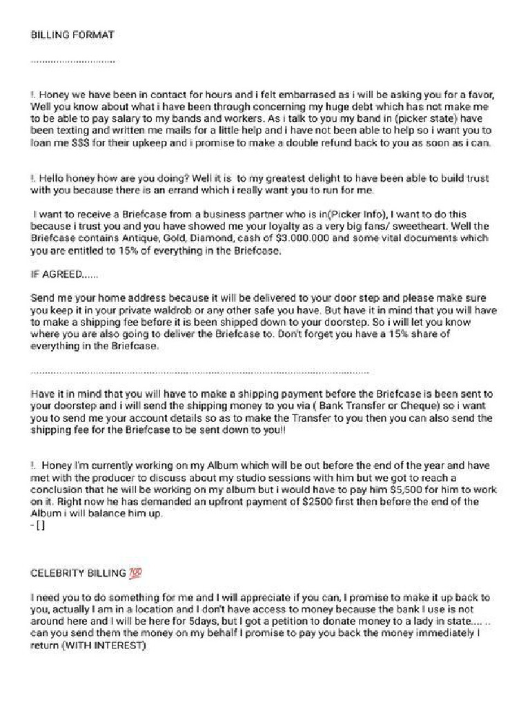 PDF - Phoenix - Celebrity Billing Format | PDF