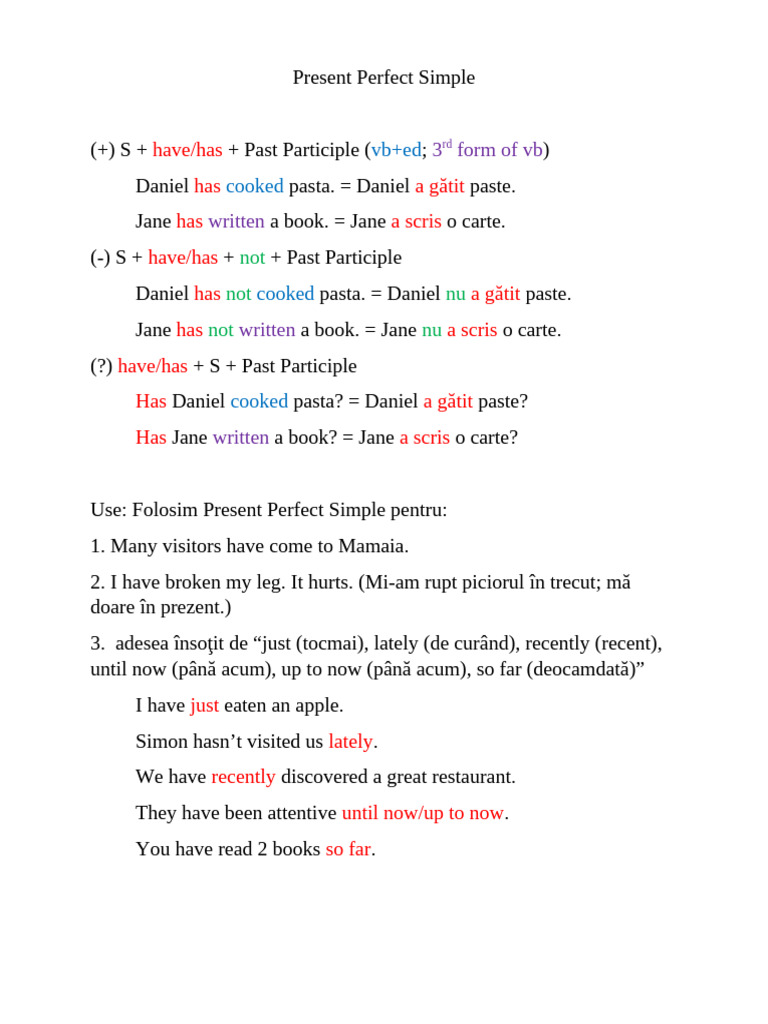 Present Perfect Simple Theory 7 | PDF
