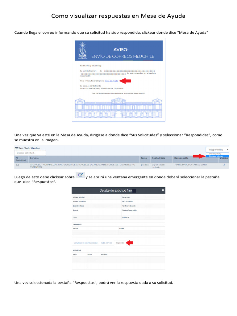 Instructivo Visualizar Respuestas en Mesa de Ayuda Virtual | PDF
