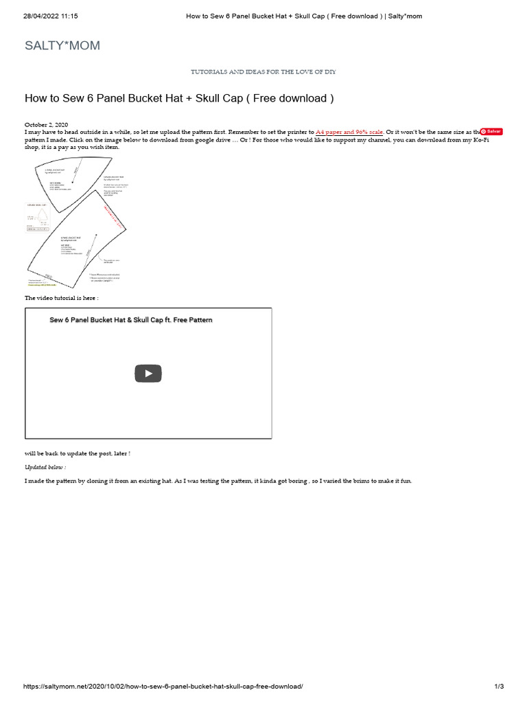 How To Sew 6 Panel Bucket Hat + Skull Cap (Free Download) - Salty - Mom ...