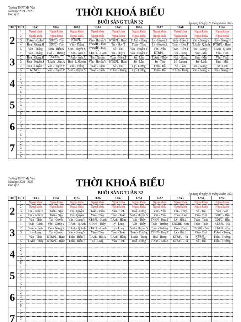 TKB HS TUẦN 32 | PDF